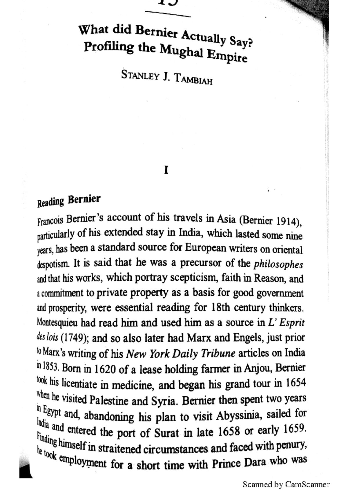 What did Bernier Actually Say- Tambiah - Ba Honours History - Studocu