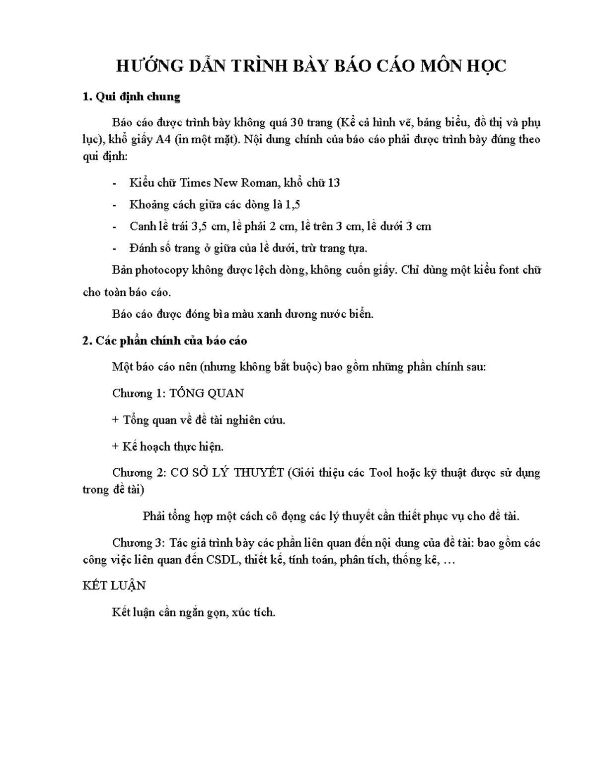 Mau Bao Cao TMDT - Template - HƯỚNG DẪN TRÌNH BÀY BÁO CÁO MÔN HỌC Qui định chung Báo cáo được ...