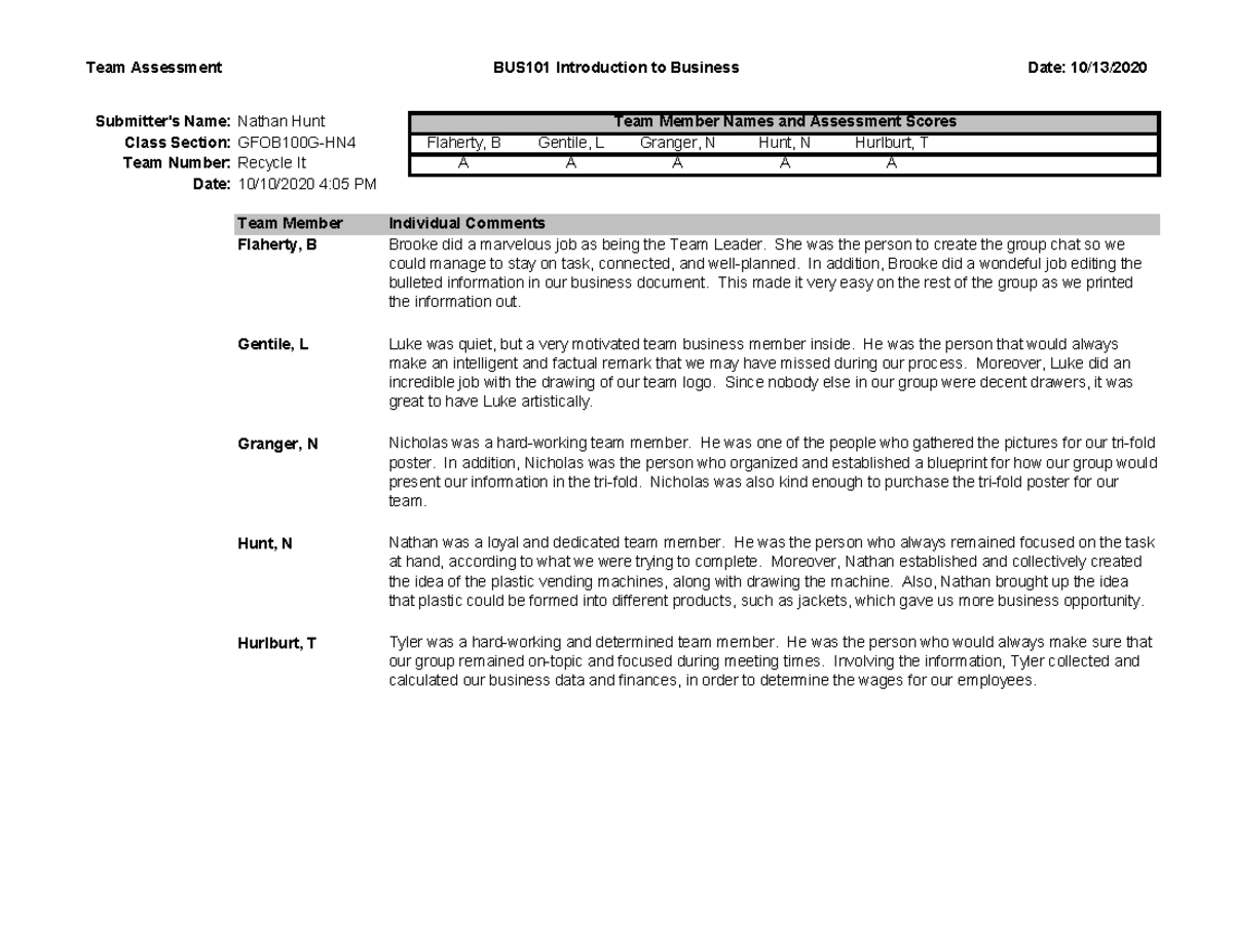 Team Assessment Form - this is an intro to german language - Team ...