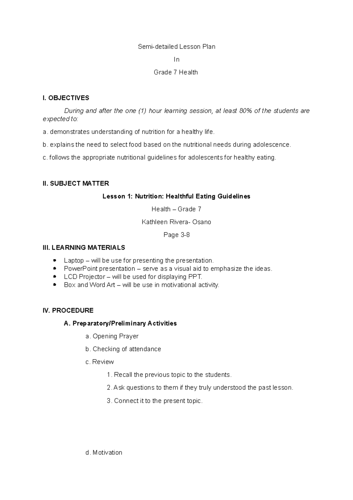 Calejesan Semi Detailed Lesson Plan JHS - Semi-detailed Lesson Plan In ...