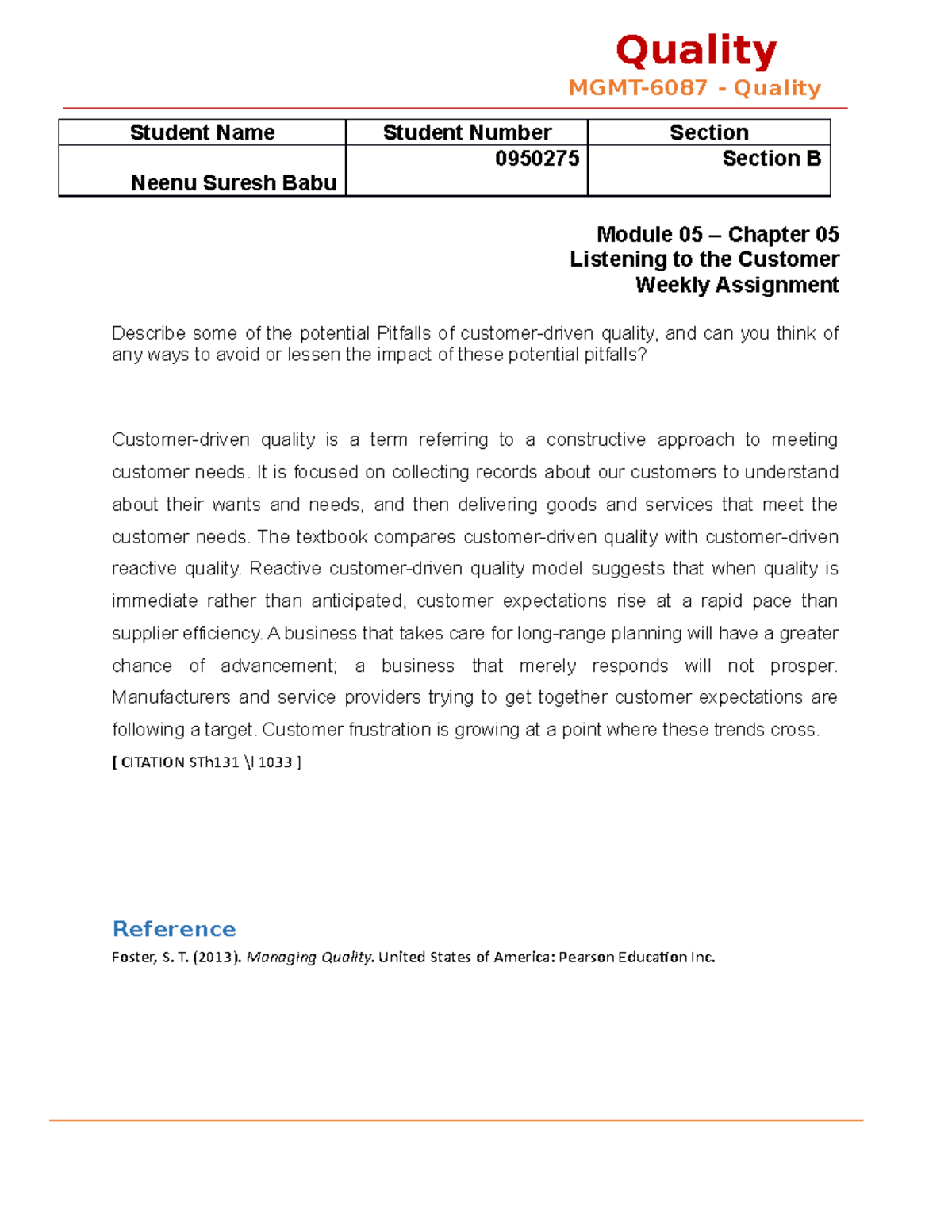 Module 05 - Chapter 05 - operation management - Quality Student Name ...