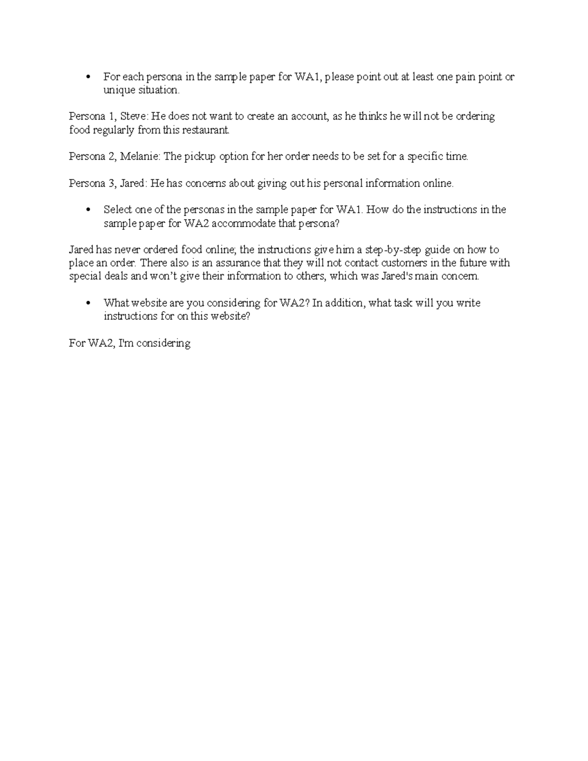 Examining Sample Papers for WA1 and WA21 - For each persona in the ...