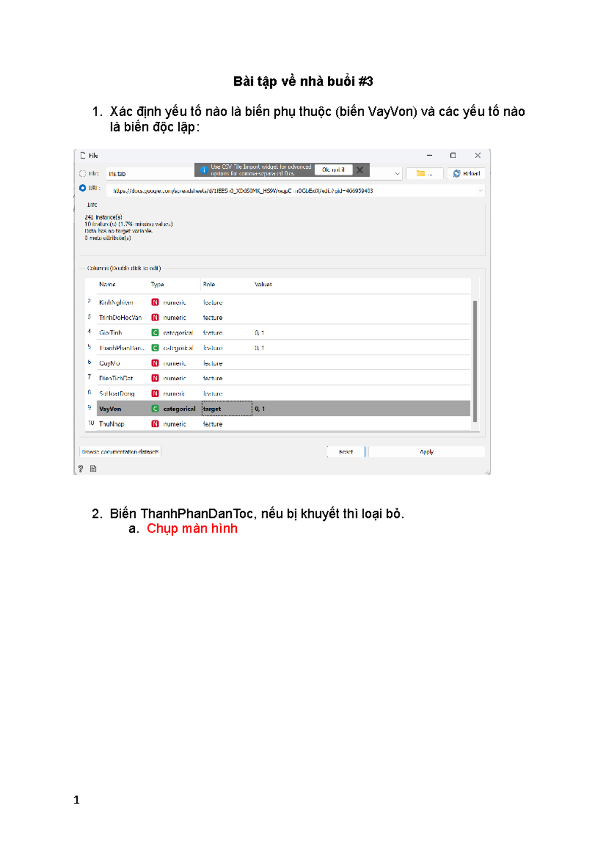 DS-Lab Buoi3 Ve Nha - BÀI TẬP VỀ NHÀ - Bài tập về nhà buổi 1. Xác định yếu tố nào là biến phụ ...