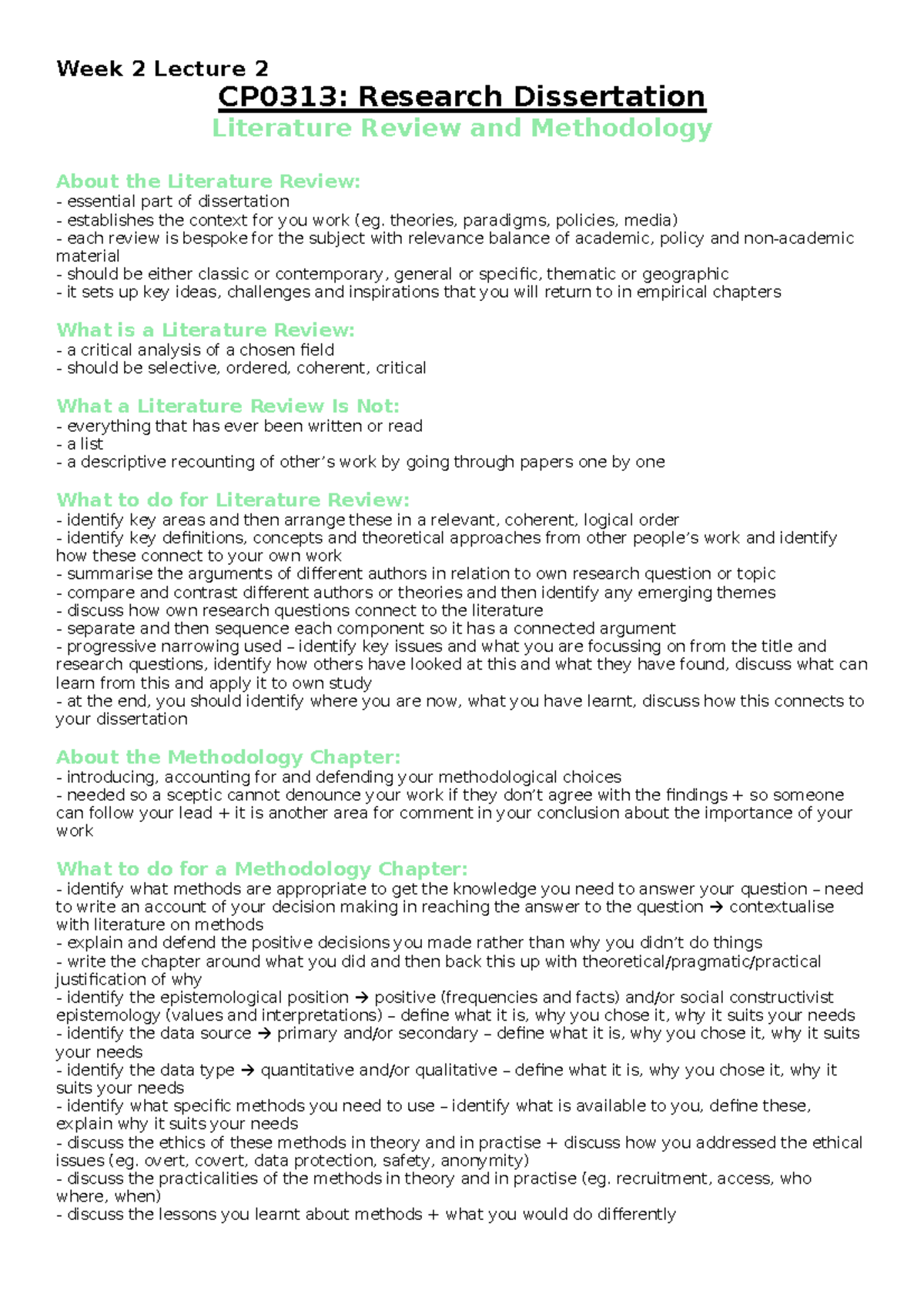 Week 2 Lecture 2 - lit review and methodology - Week 2 Lecture 2 CP0313 ...
