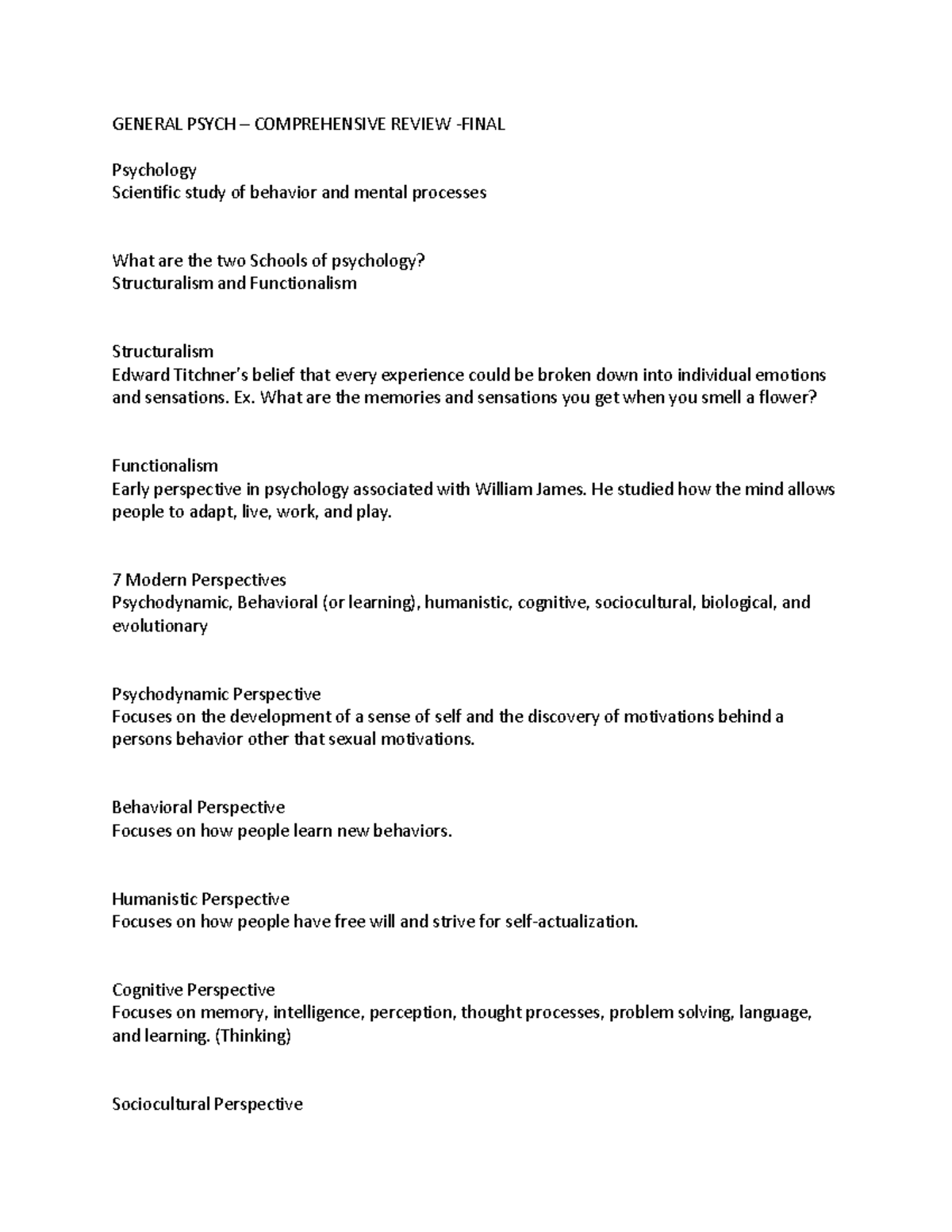 General Psych- Comprehensive Final Review - GENERAL PSYCH – COMPREHENSIVE REVIEW -FINAL ...