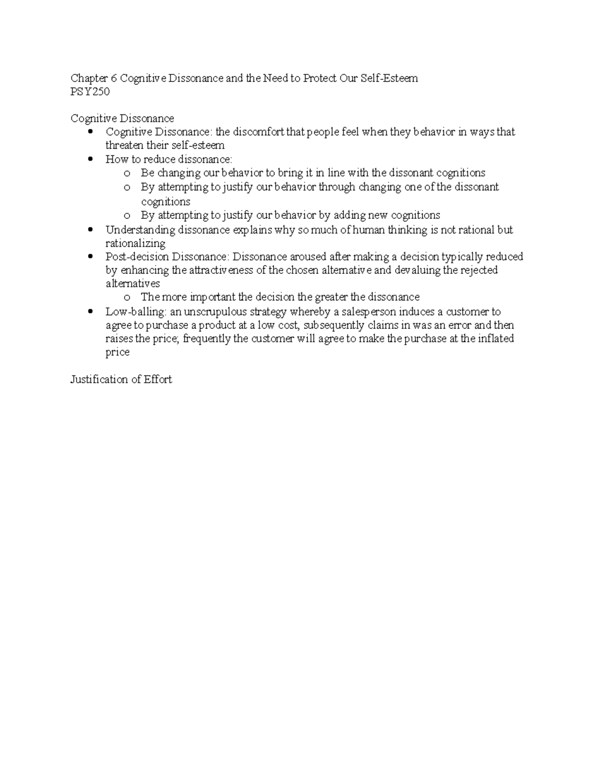 Chapter 6 Cognitive Dissonance and the Need to Protect Our Self - Studocu