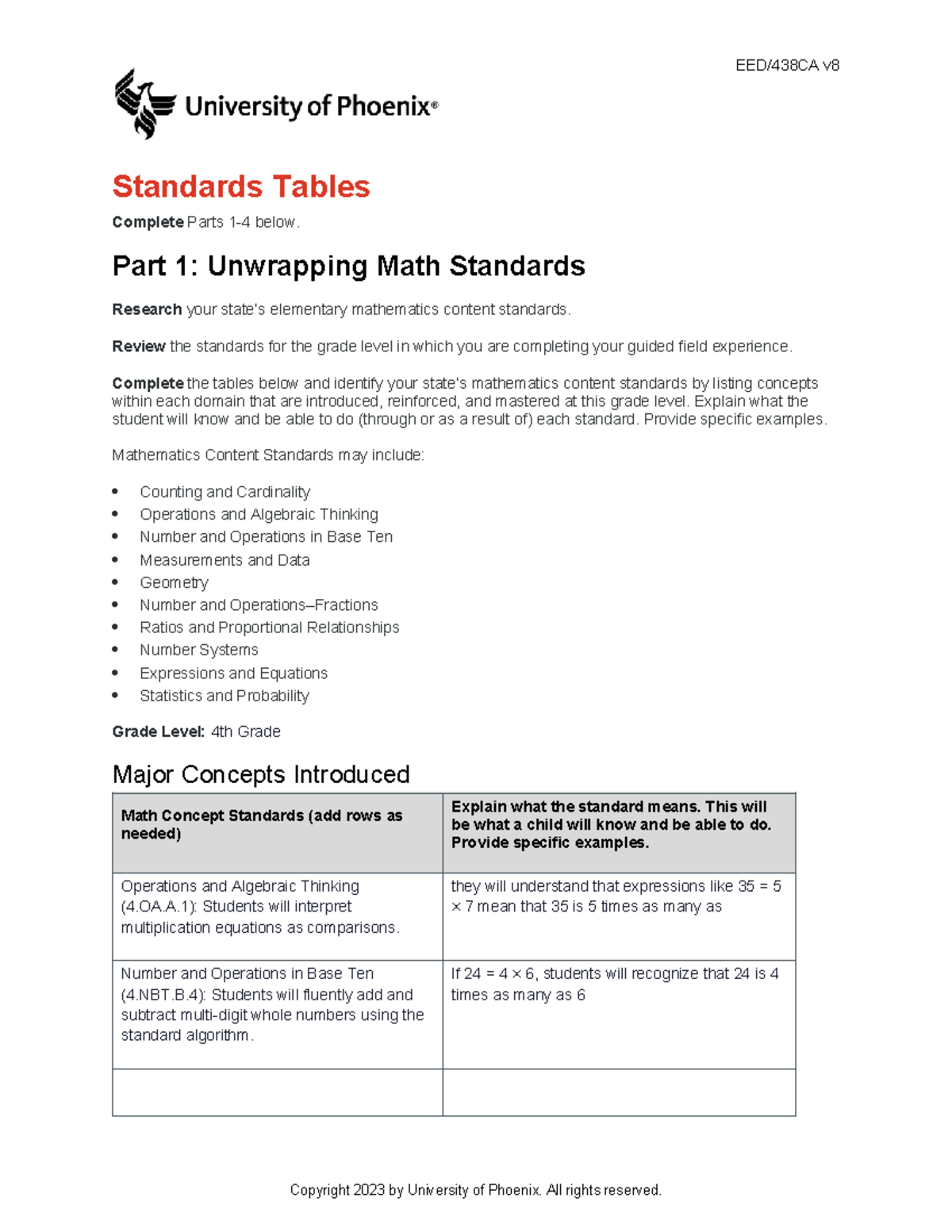 Eed438ca v8 wk1 standards tables 2 - EED/438CA v Standards Tables ...