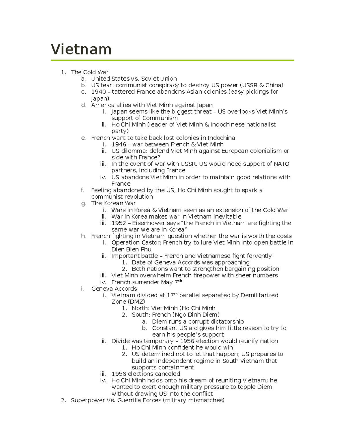 Vietnam - Lecture notes for professor Arreguín-Toft - Vietnam The Cold ...
