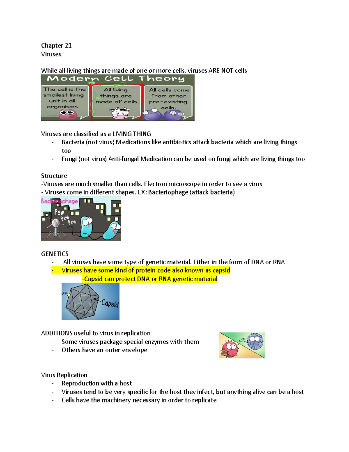 Chapter 21 - Lecture notes on the class about viruses including the ...