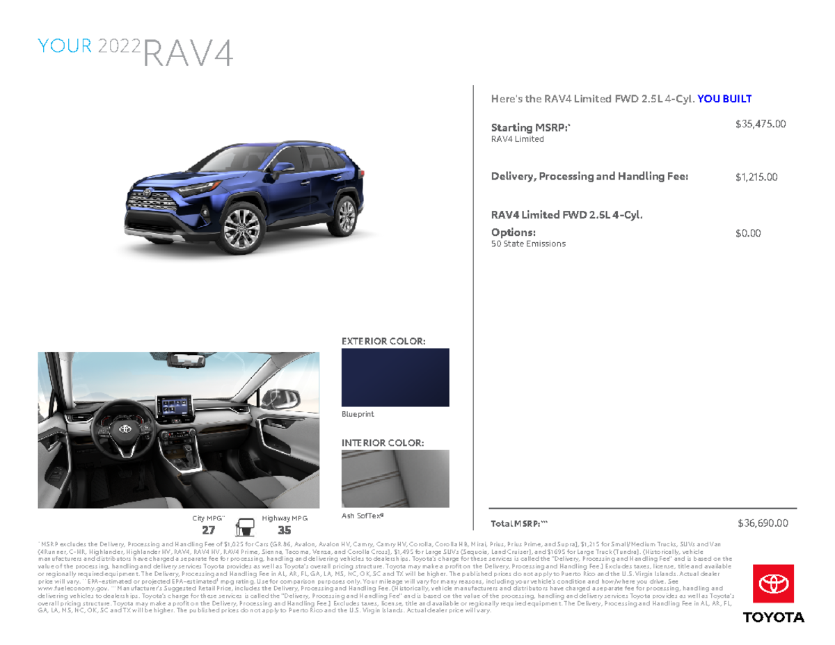 2022 RAV4 - Buildout Details - YOUR 2022 RAV EXTERIOR COLOR: Blueprint ...