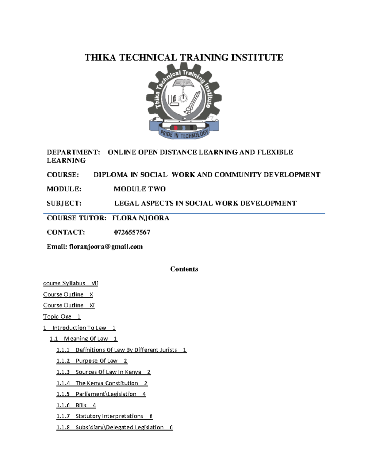 Flora legal aspect - THIKA TECHNICAL TRAINING INSTITUTE DEPARTMENT ...