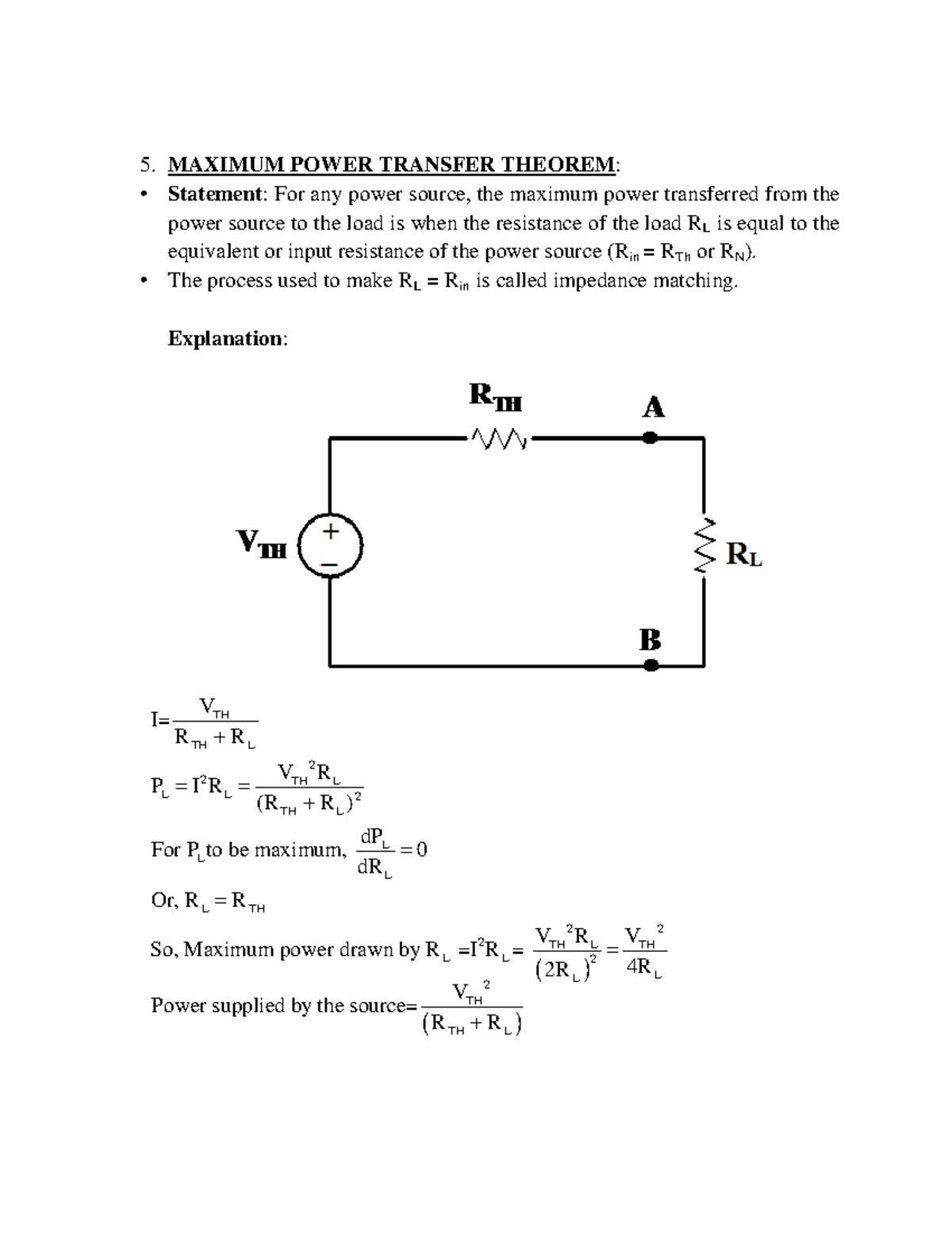 Maximum Power Transfer Theorem - 5. MAXIMUM POWER TRANSFER THEOREM ...
