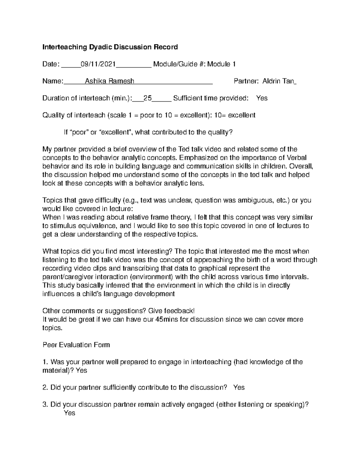 Interteaching dyadic discussion record - Interteaching Dyadic ...