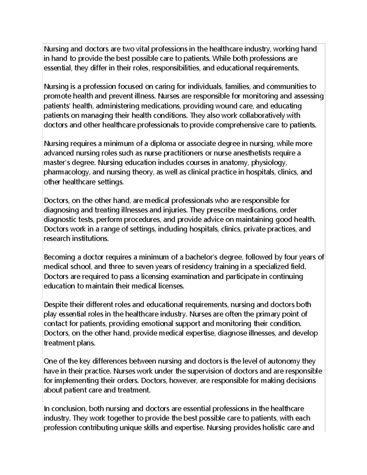 Doc2 - in class assignment for lab - Nursing and doctors are two vital ...
