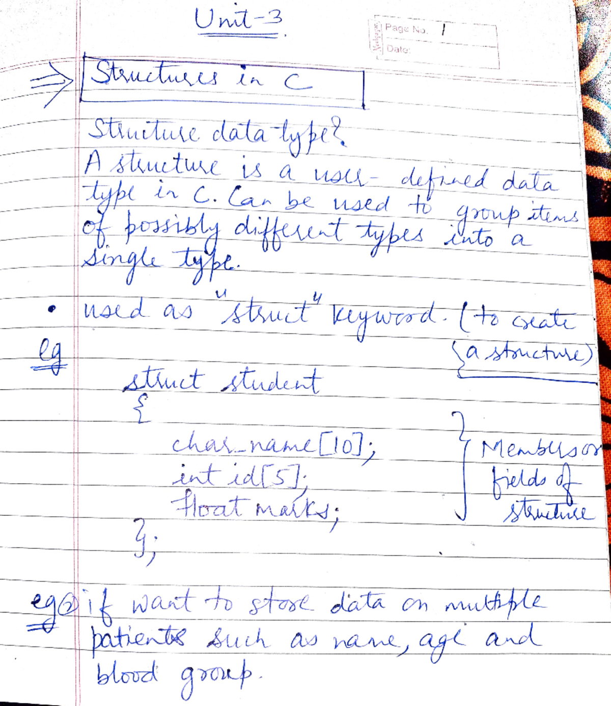 UNIT-3 Structures in C - Notes - Neelgagan eelgaga Neelgogan E Page No ...