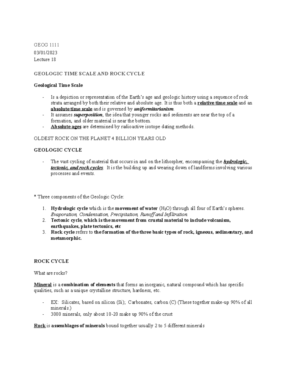 GEOG Lecture 18 - NOTES - GEOG 1111 03/01/ Lecture 18 GEOLOGIC TIME ...