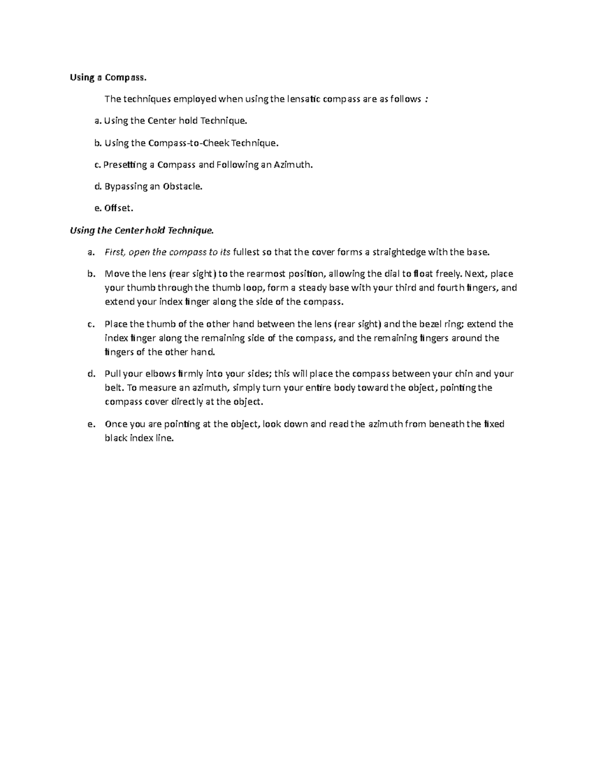 Using a Compass - The techniques employed when using the lensatic ...