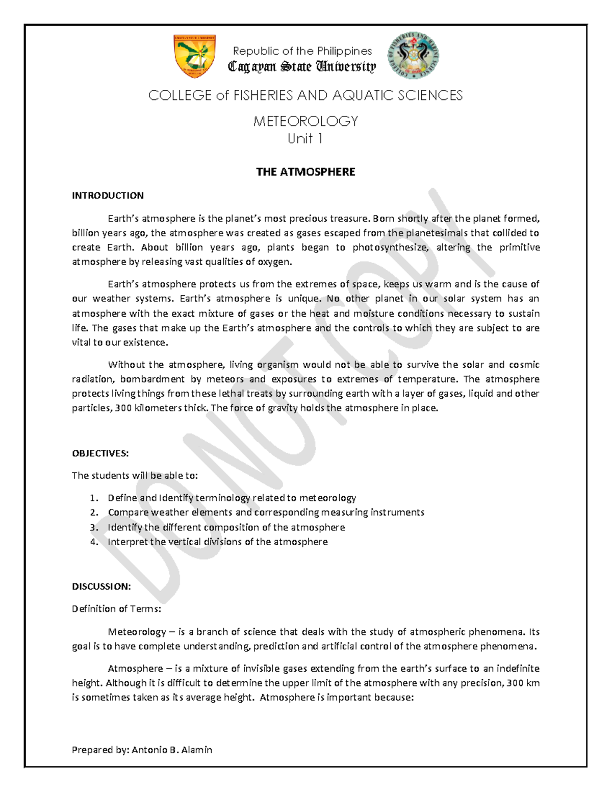 Meteo unit 1 module 1 - insights - COLLEGE of FISHERIES AND AQUATIC ...