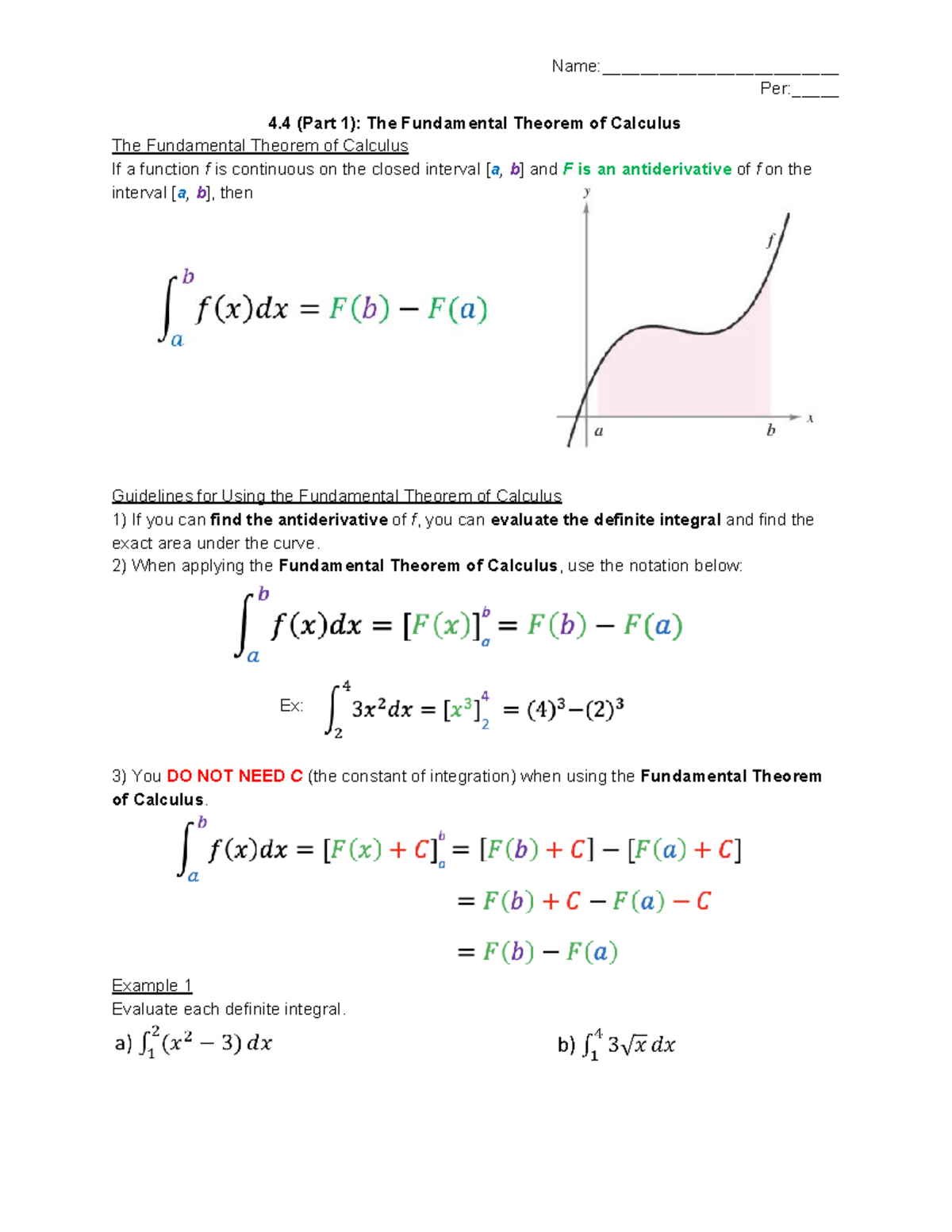 4.4 (Part 1) The Fundamental Theorem of Calculus GN - Name ...