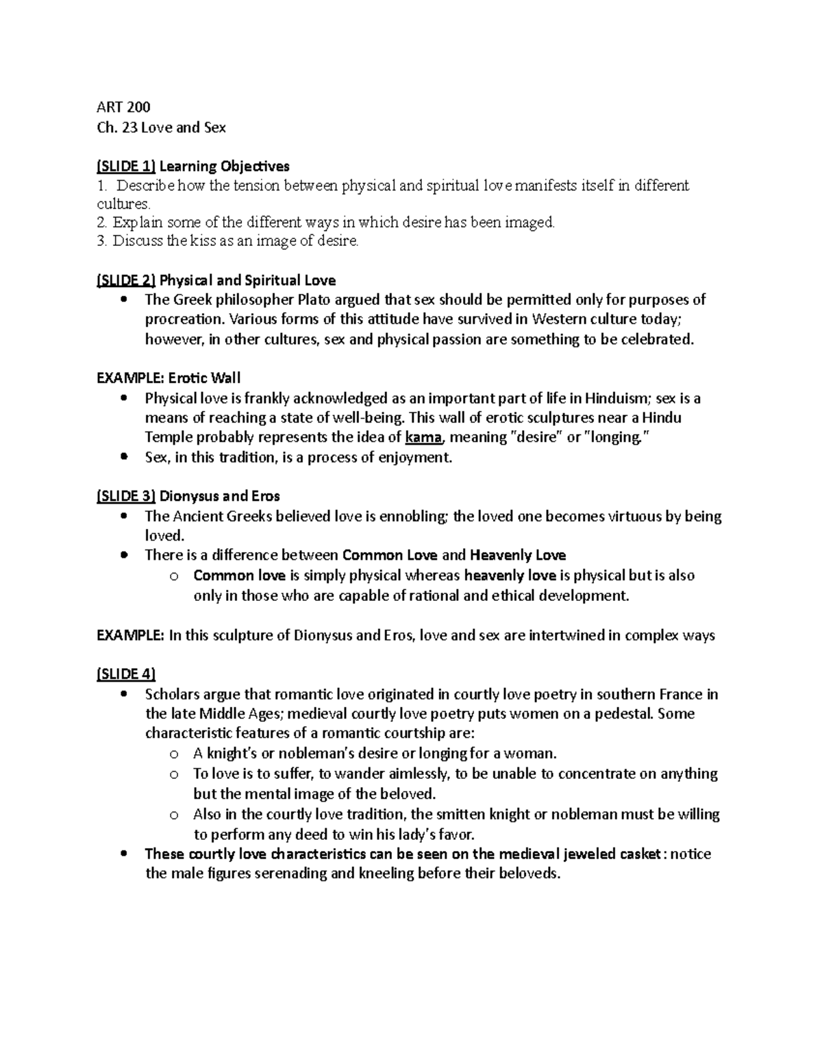 CH. 23 Love and Sex - transcript of chapter 23 lecture - ART 200 Ch. 23 Love and Sex (SLIDE 1 ...