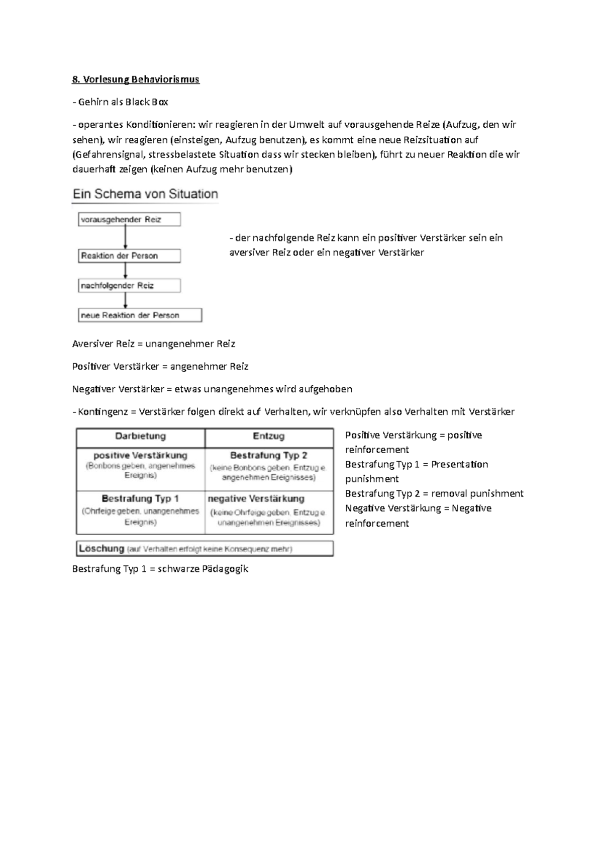 8. VO Mitschrift - 8. Vorlesung Behaviorismus Gehirn als Black Box ...