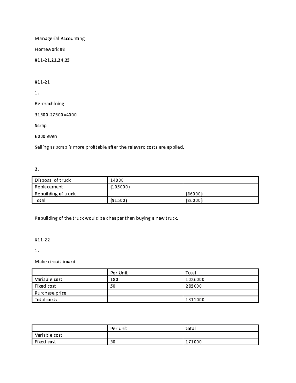 Homework 8 MS - Key assignment - Managerial Accounting Homework # #11 ...