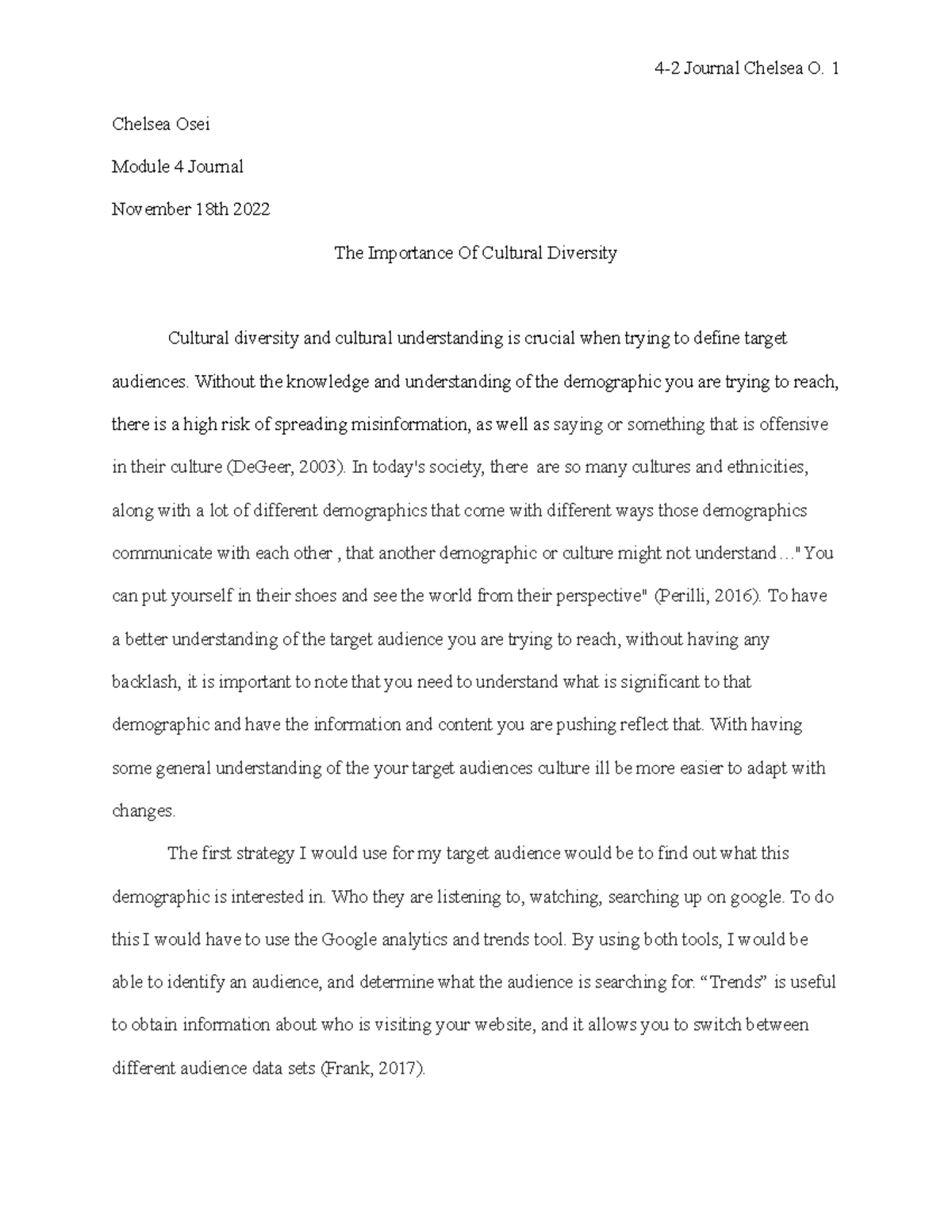 Cultural diver - assignment easy points - 4-2 Journal Chelsea O. 1 ...