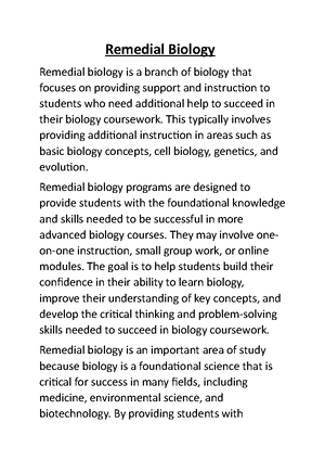 Remedial Biology 1 - Remedial Biology Remedial biology is a branch of ...