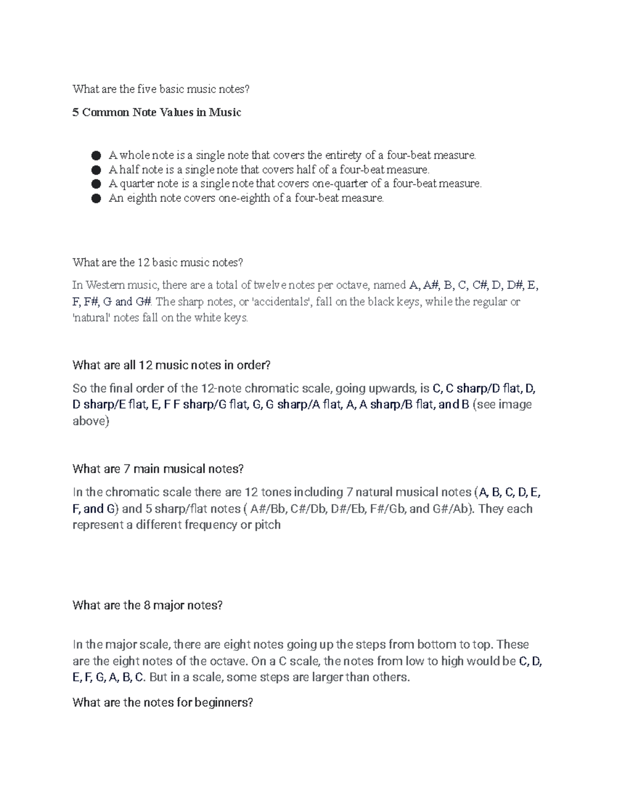 Untitled document - notes from class - What are the five basic music ...