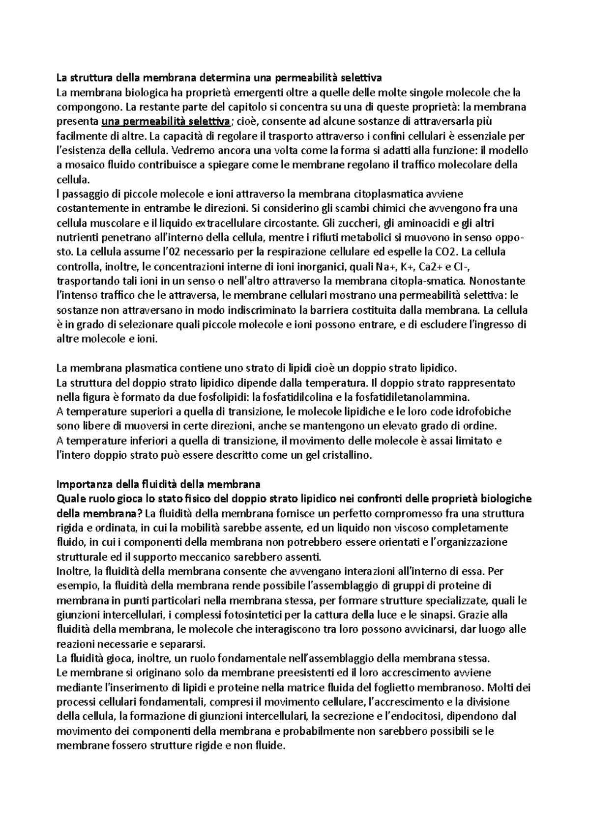 Permabilità e doppio strato lipidico della membrana e la loro ...