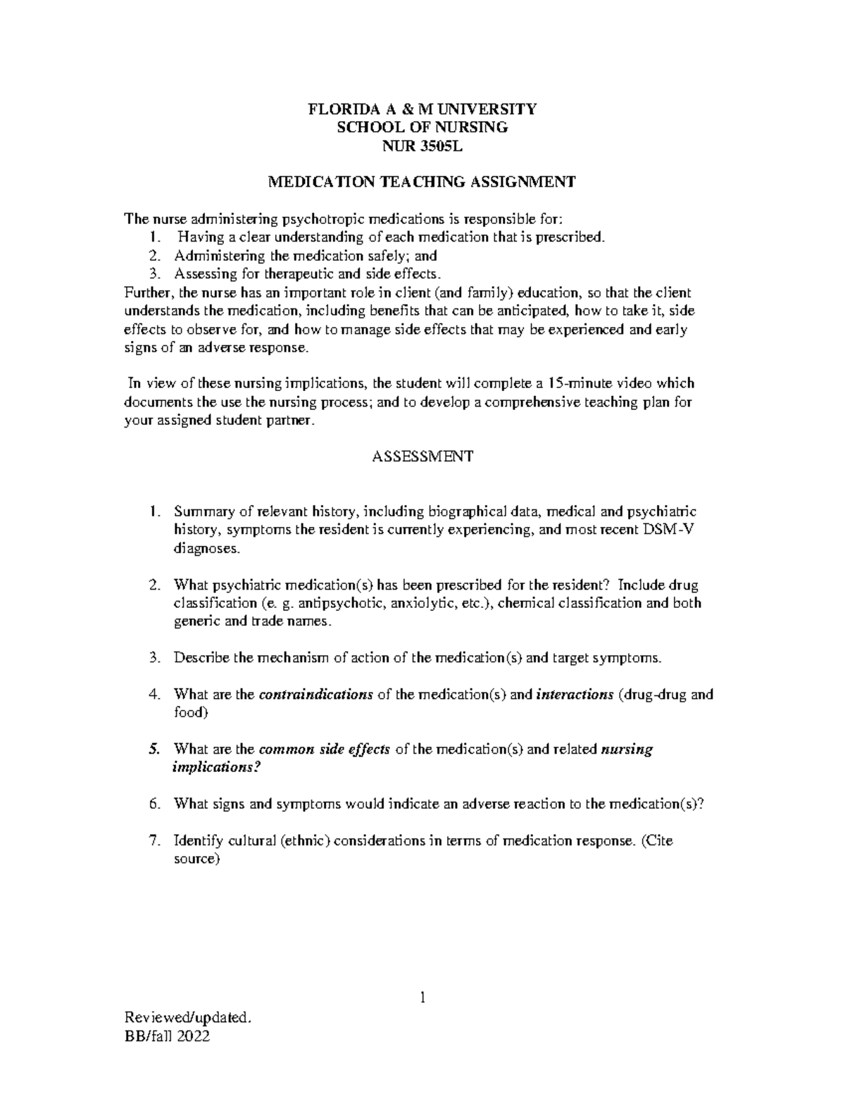 Medication+Teaching+Assignment+fall+2022 copy - 1 Reviewed/updated ...