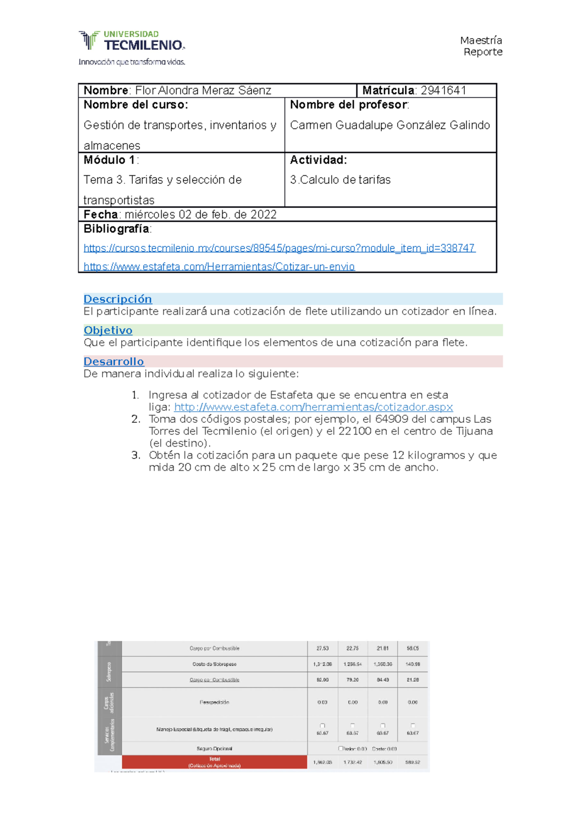 Actividad 3 de gestion de transporte y almacenes - Reporte Nombre ...