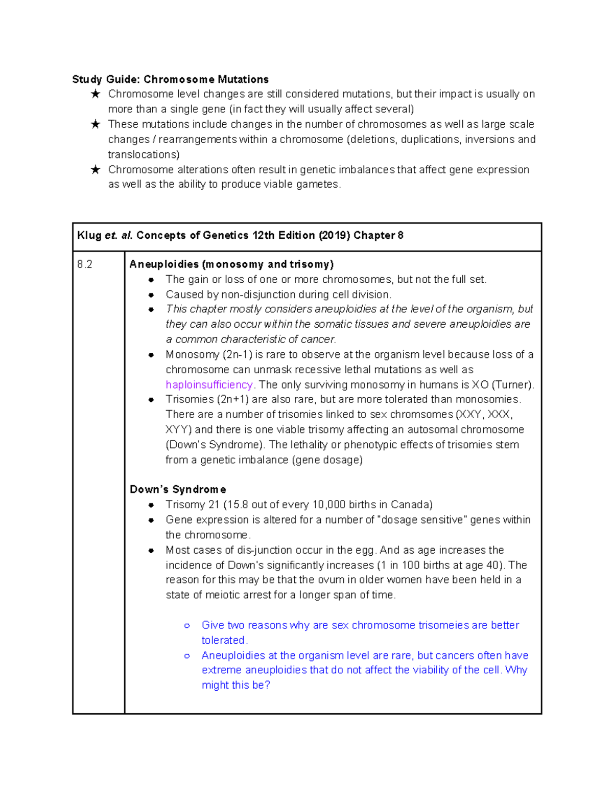 Guide to understanding for study Chromsome Mutations - Study Guide ...