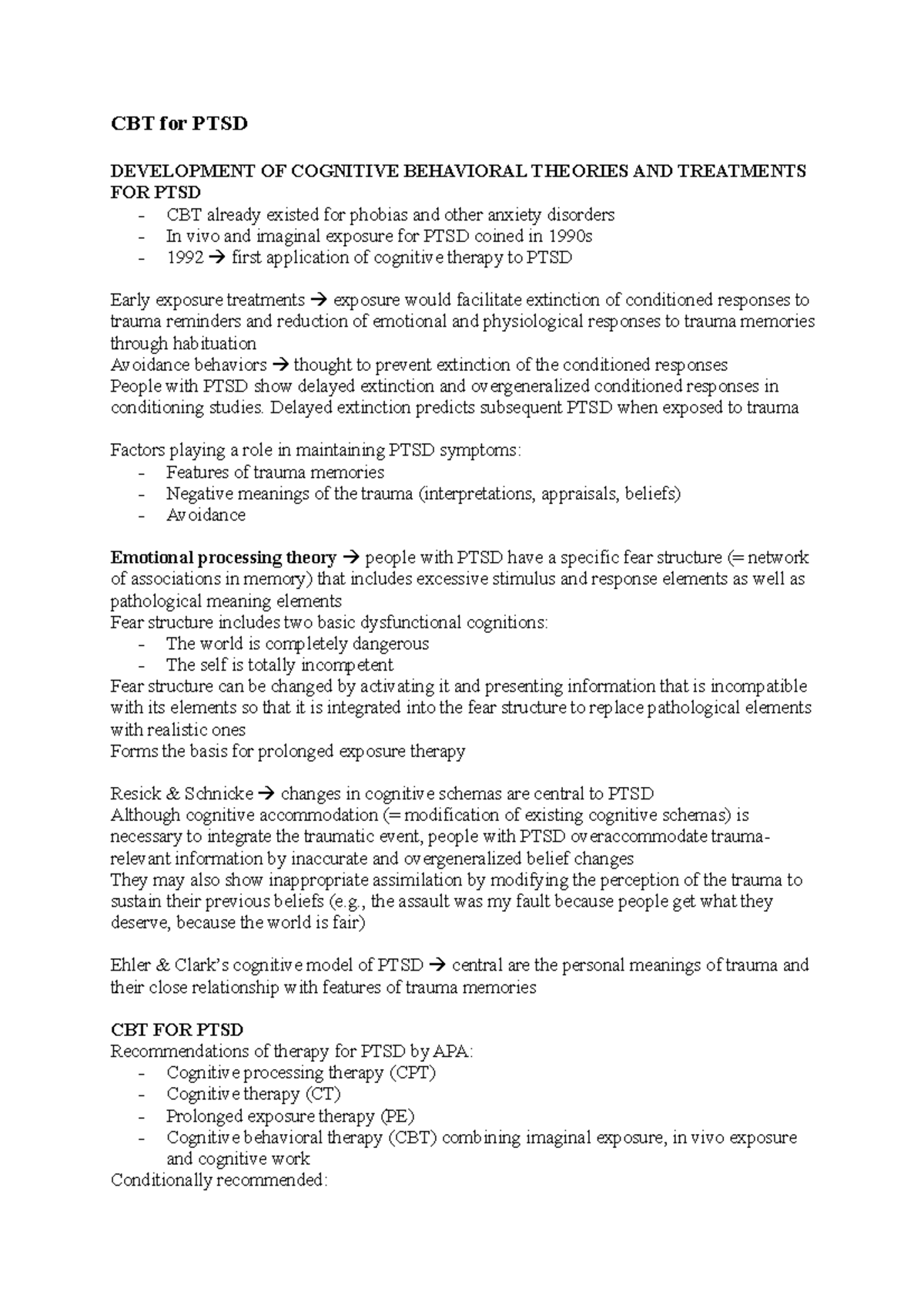 CBT for PTSD - Samenvatting hoofdstuk over PTSD - CBT for PTSD ...