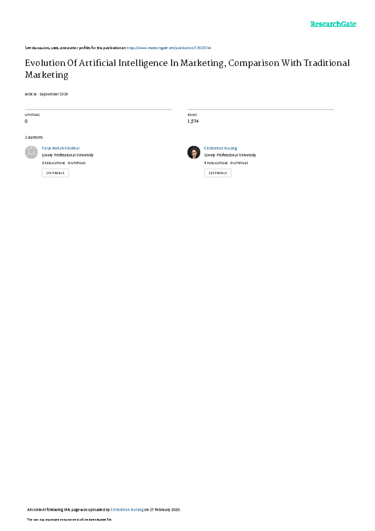 Sample Paper Artificial Intelligence - DIM 1223 - Lambton College - Studocu