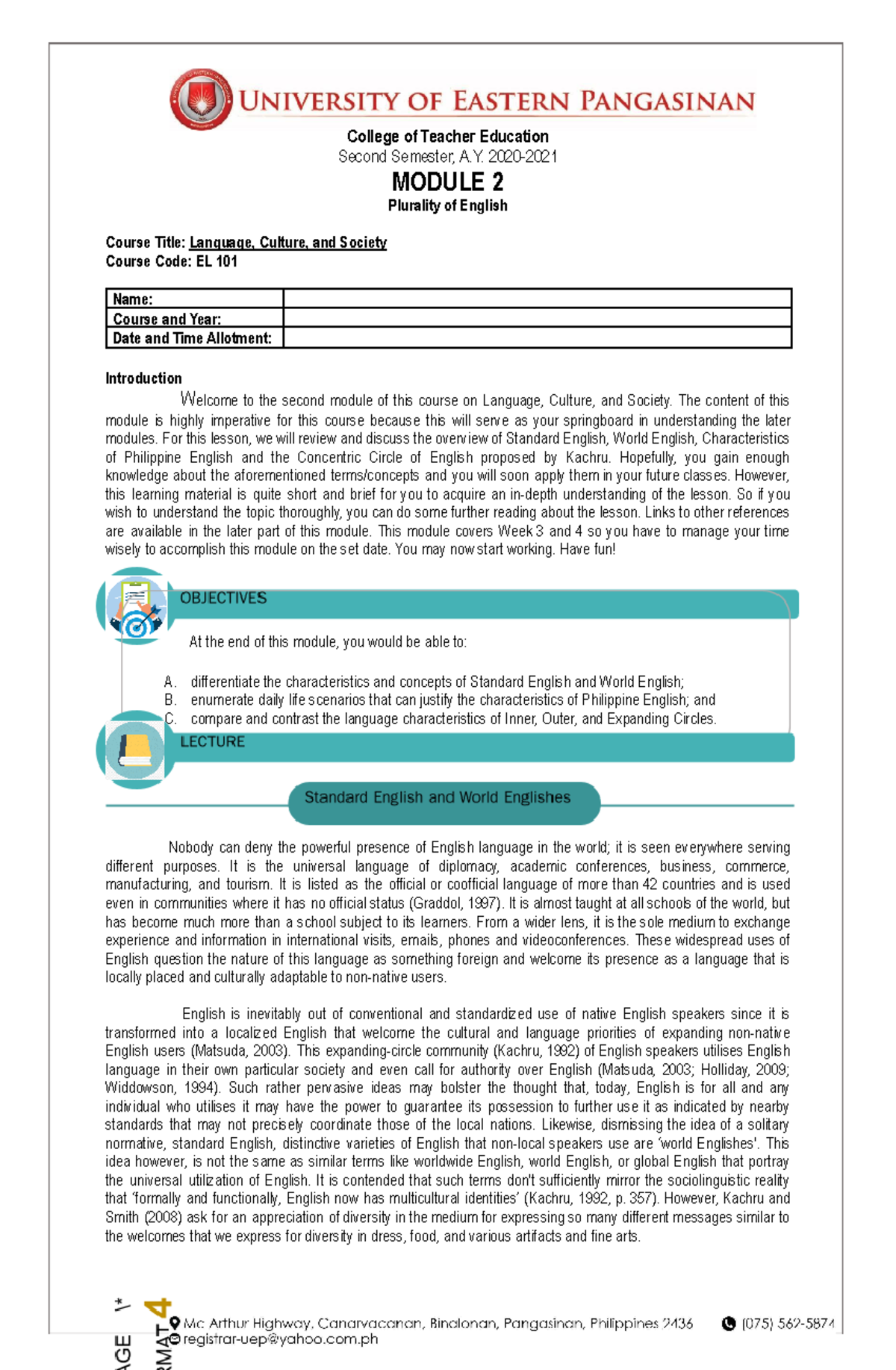 Module 2 - College of Teacher Education Second Semester, A. 2020 ...