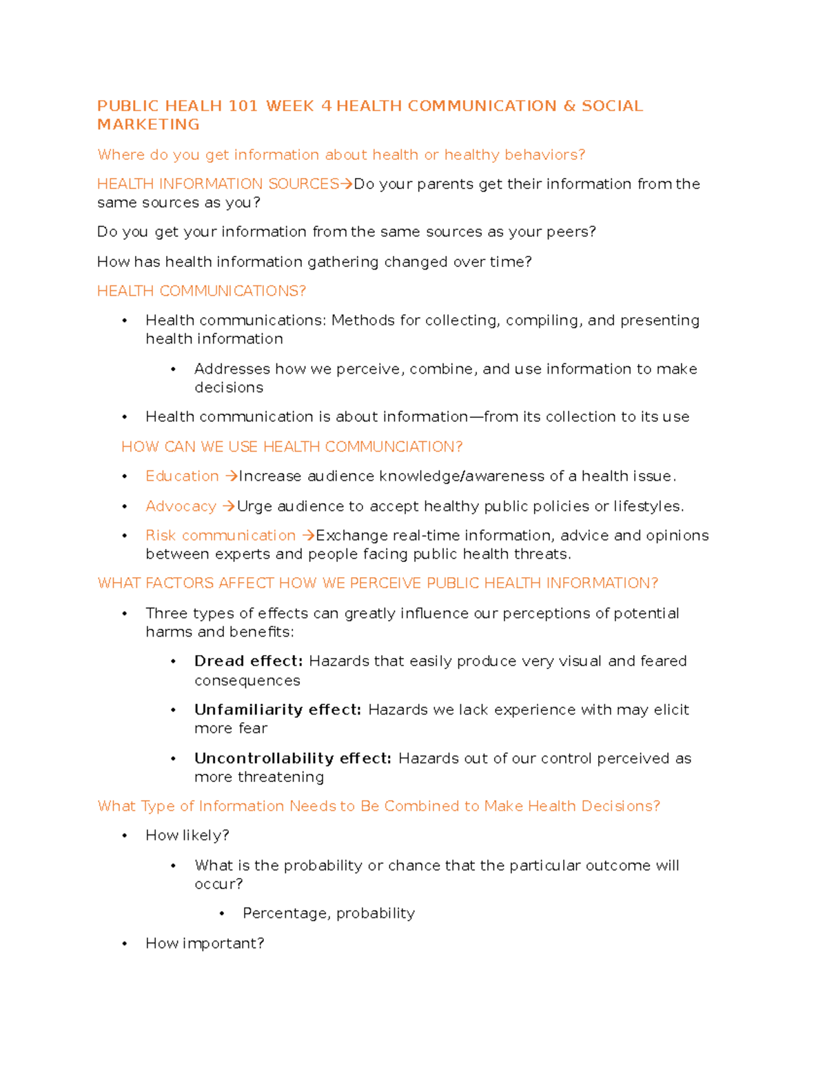 Public Healh 101 WEEK 4 Health Communication - PUBLIC HEALH 101 WEEK 4 ...