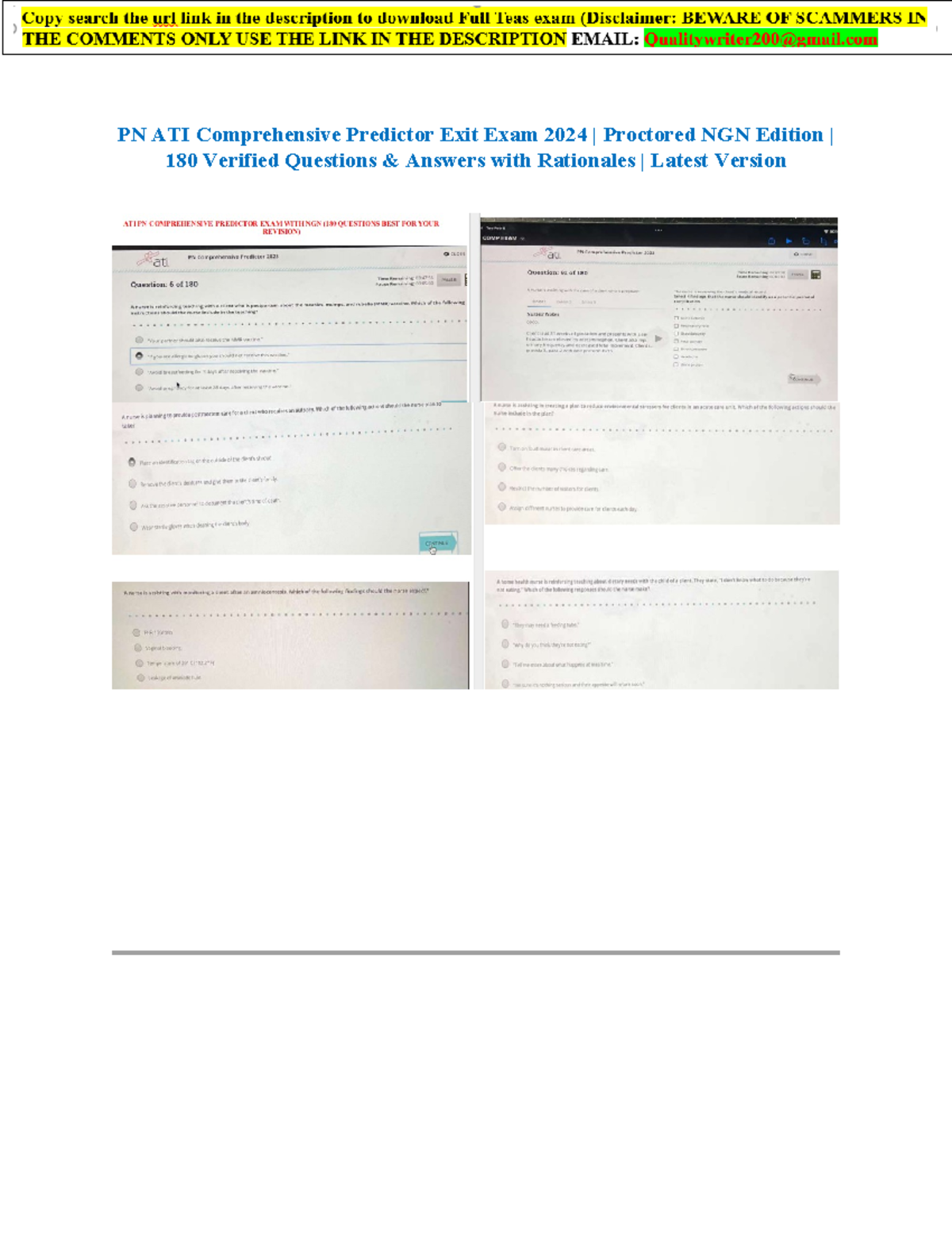 All 2024 PN ATI Comprehensive Predictor Exam 180 Verified Questions & Rationales NGN-Focused ...