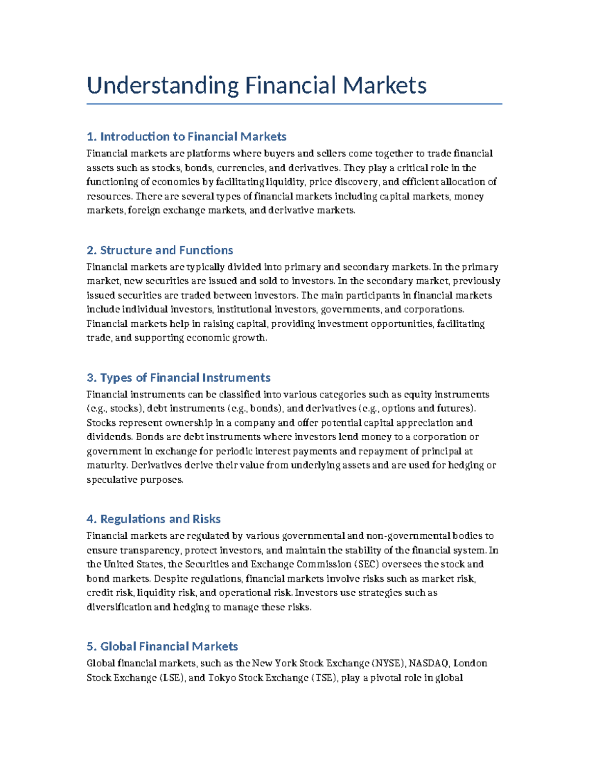 Financial Markets Overview - Understanding Financial Markets 1 ...