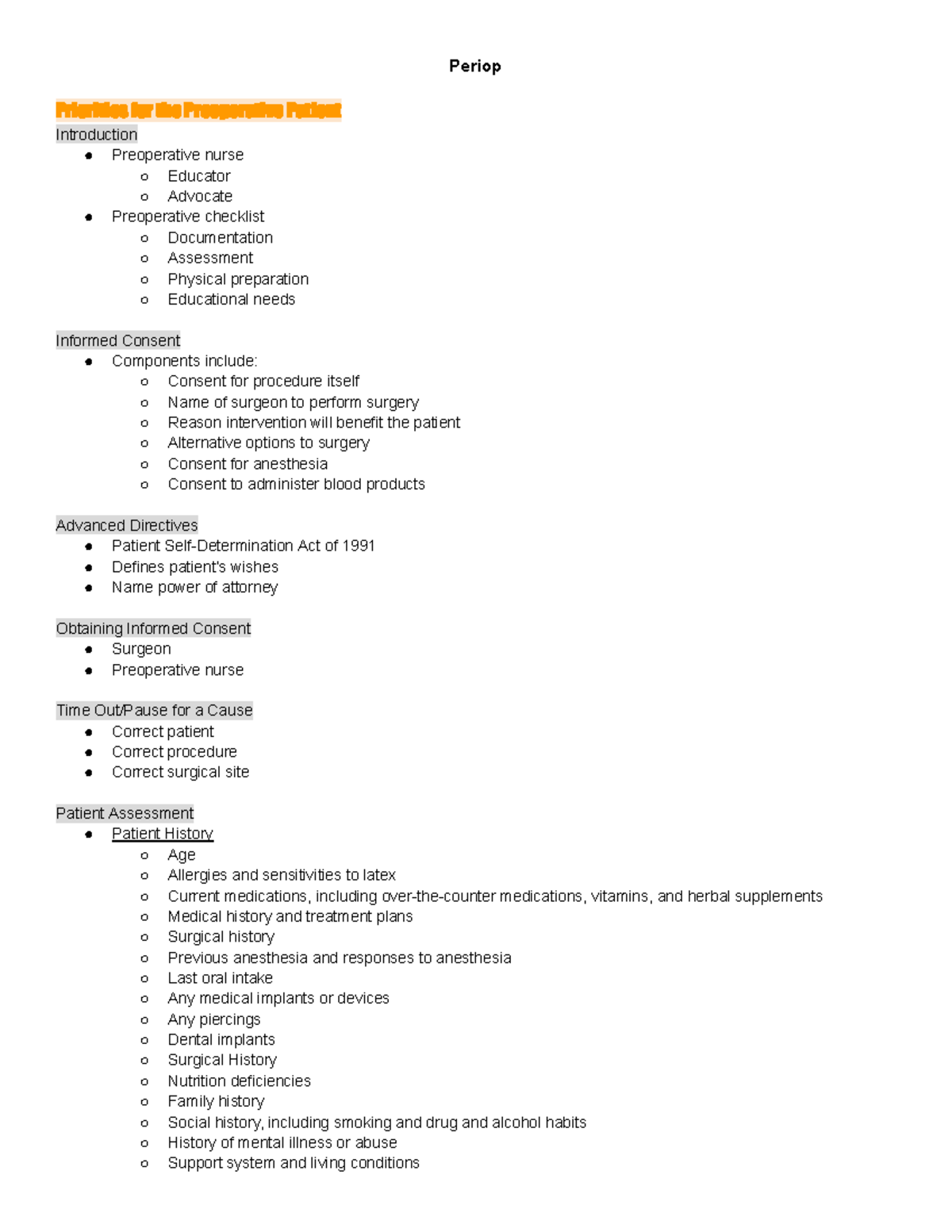 Periop - PowerPoint outline - Periop Priorities for the Preoperative ...