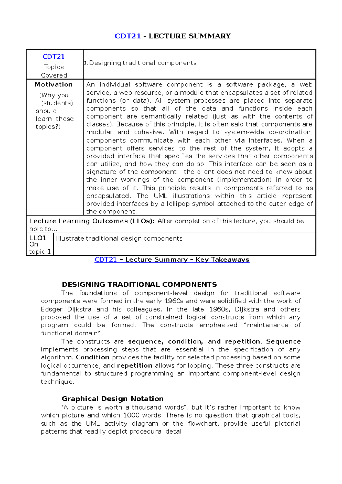 Designing traditional components - CDT Topics Covered Designing ...