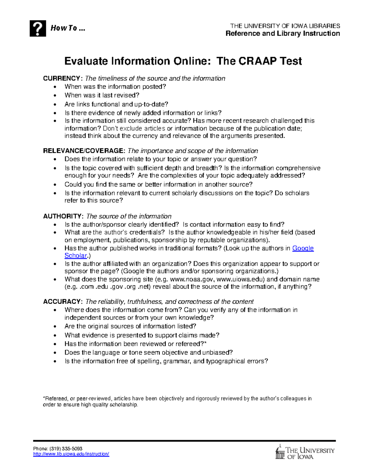 The CRAAP Test - Phone: (319) 335- lib.uiowa/instruction/ How To ...