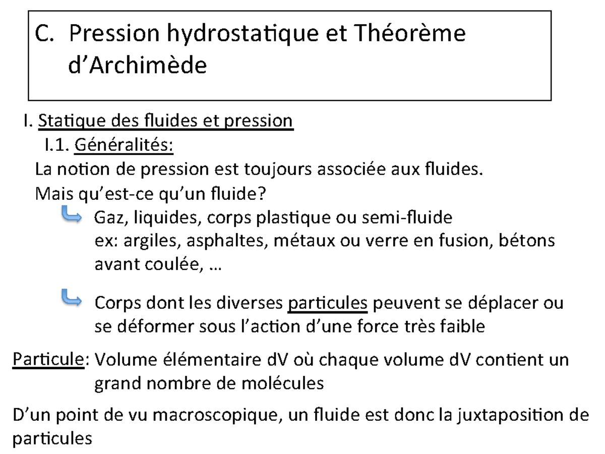 Pression hydrostatique et Théorème d’Archimède - C. Pression hydrosta0que et Théorème d ...