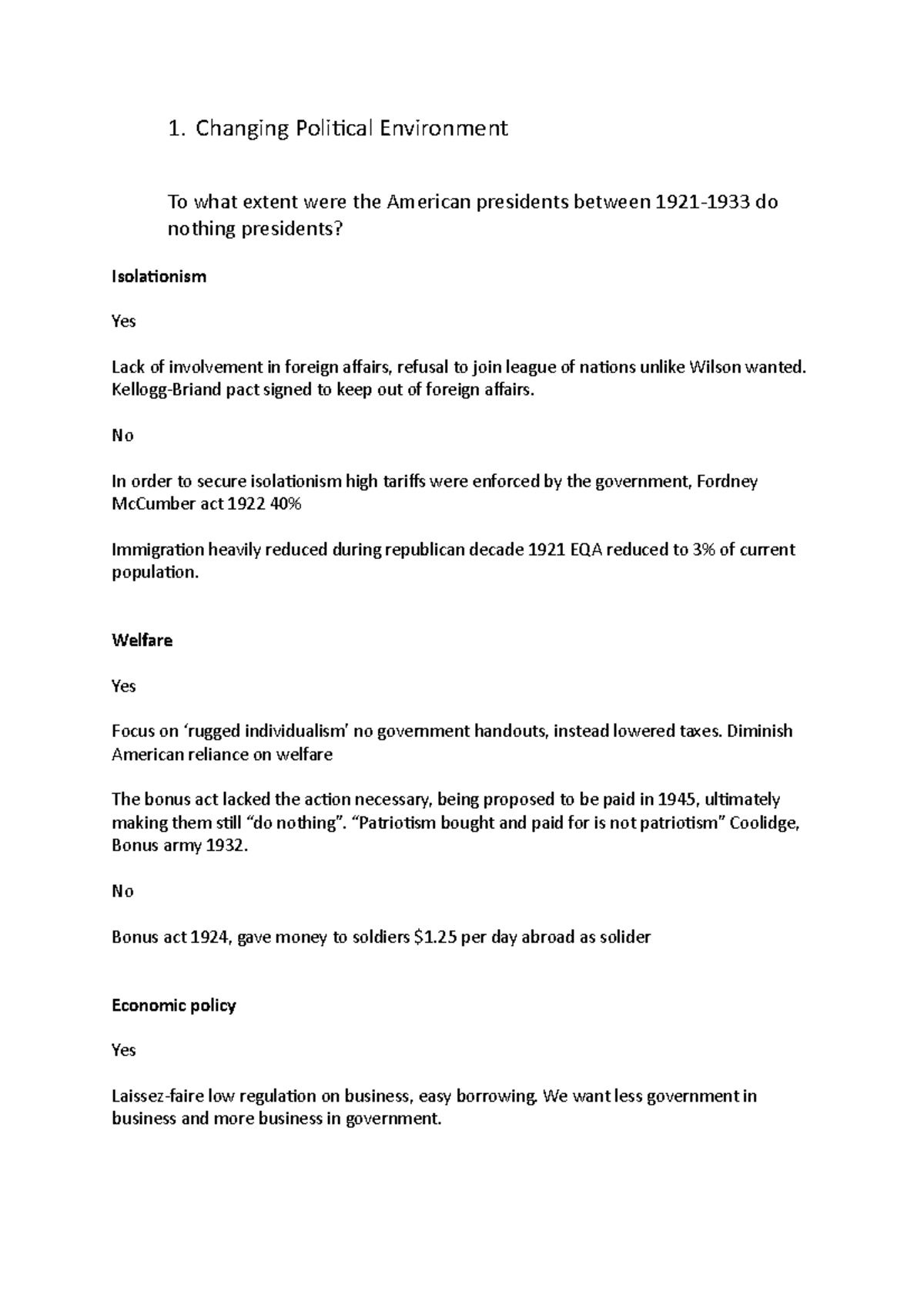 America essay plan superdoc - 1. Changing Political Environment To what ...
