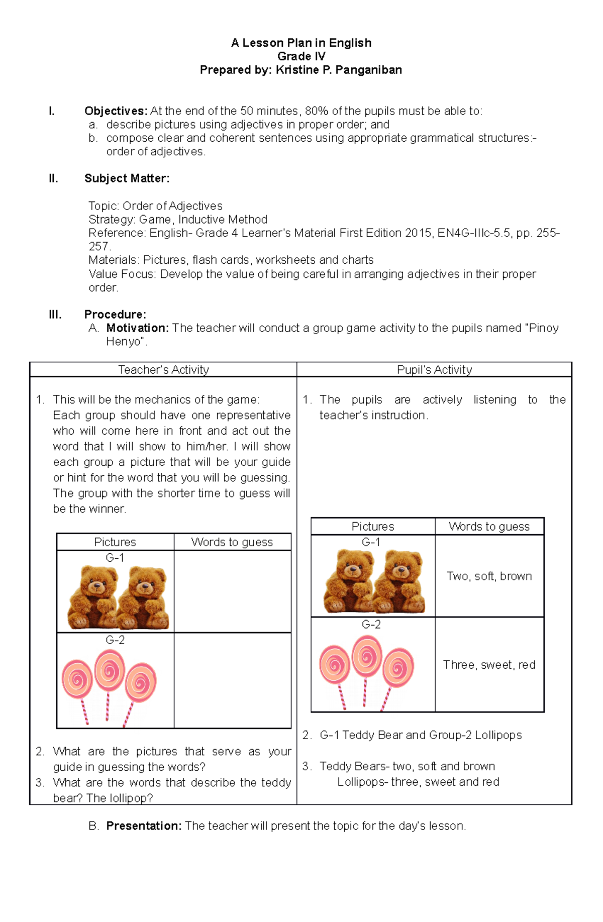 A Lesson Plan in English 4 Deped Demo - A Lesson Plan in English Grade ...