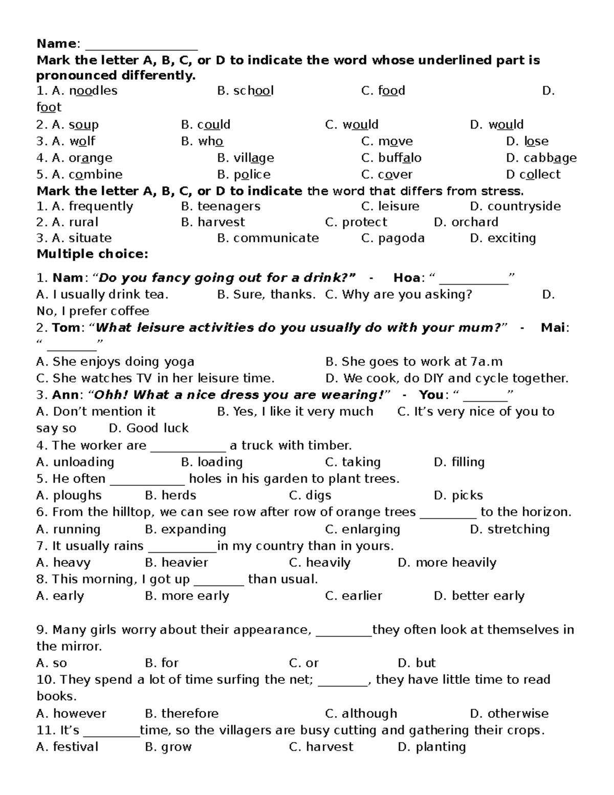DE THI GIUA KI Tieng ANH 8 UNIT 1 2 3 - Name: __________________ Mark ...