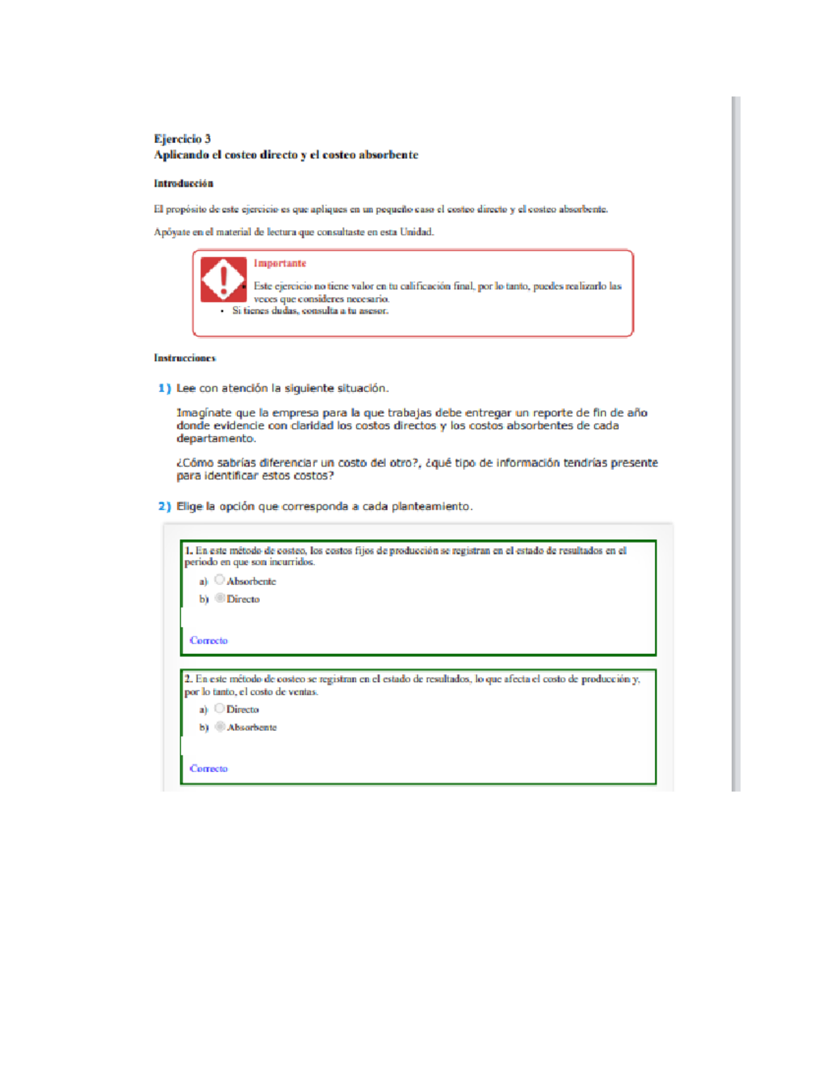 Ejercicio 3 Aplicando el costeo directo y el costeo absorbente - costos - Studocu