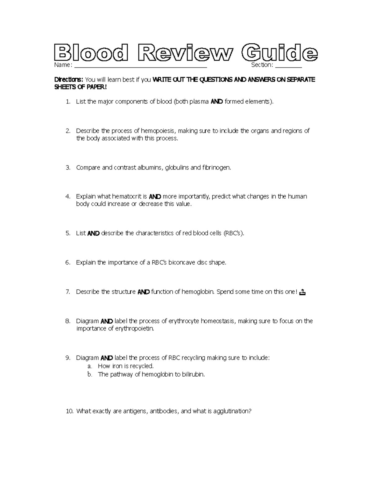 Blood Review Guide - Name ...