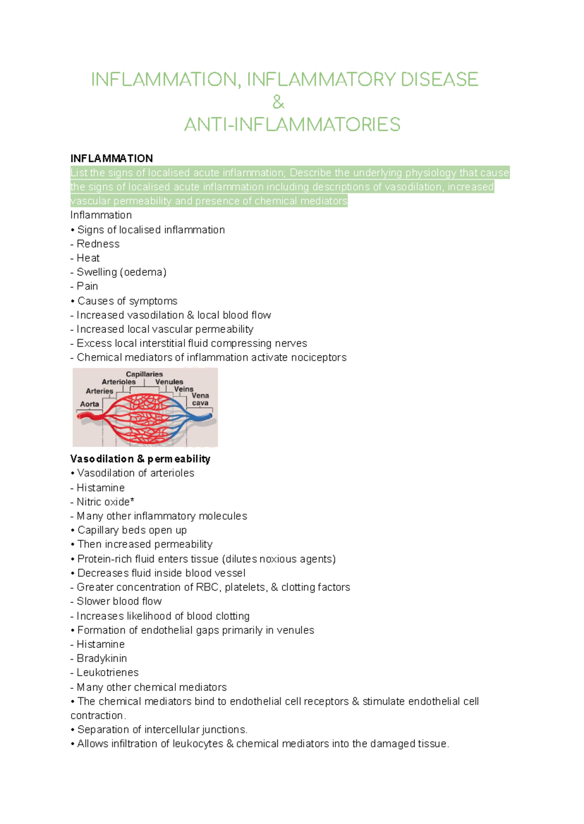 Inflammation, Inflammatory Disease - WEEK 6 - INFLAMMATION, INFLAMMATORY DISEASE & - Studocu
