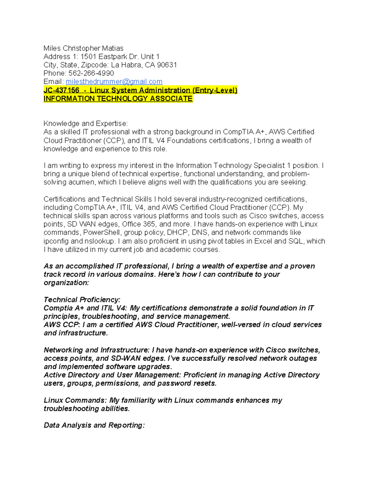 Statement of Qualifications (25) - Miles Christopher Matias Address 1: ...